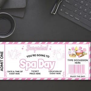 Editable Spa Day Ticket: Printable Relaxation Gift Voucher (digital ...