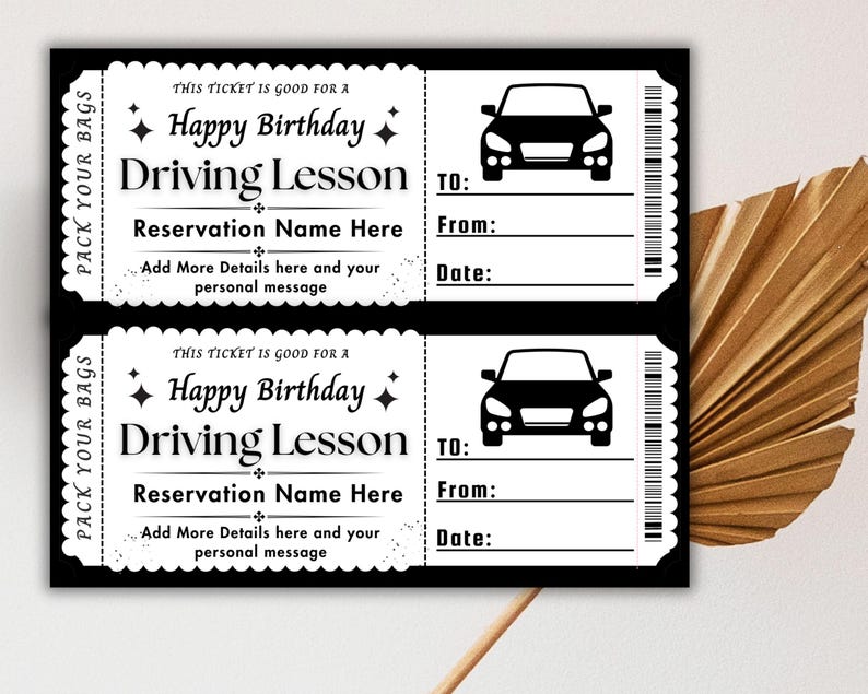 Driving Lesson Gift Ticket Editable Template | Printable New Driver ...
