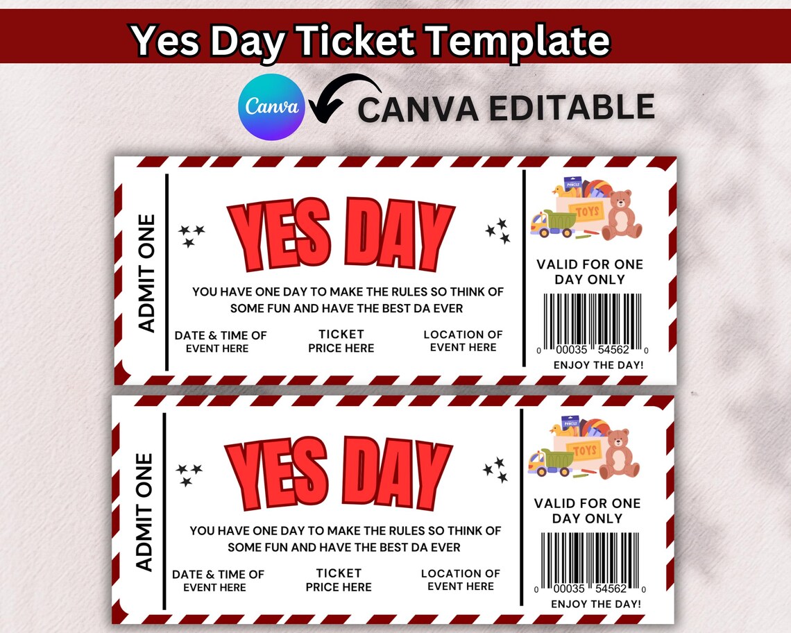 Yes Day Ticket Template: Editable Canva Design, Fun Printable (digital ...