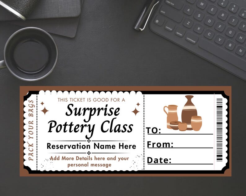 Pottery Class Voucher Ticket | Editable Gift Ticket for Art or Ceramic ...