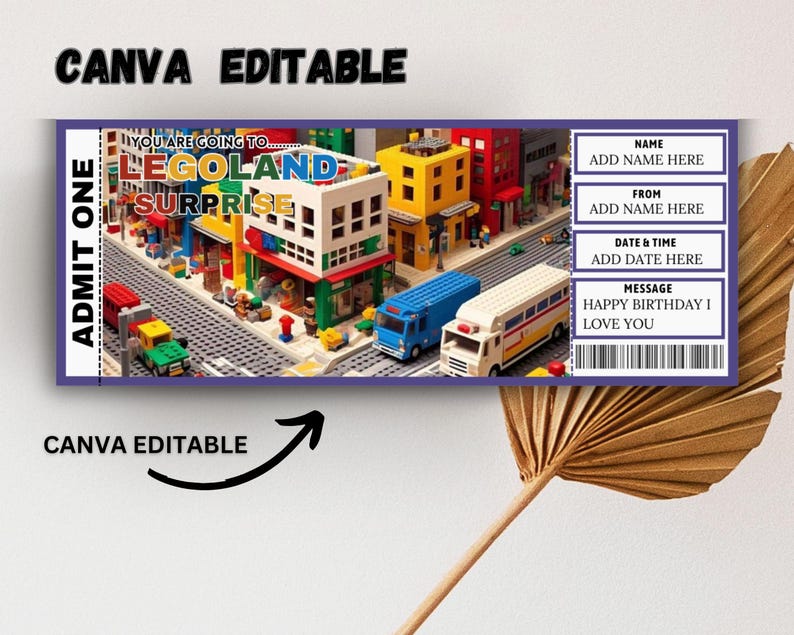 Editable Legoland Ticket, Theme Surprise Ticket, Amusement Park Reveal ...