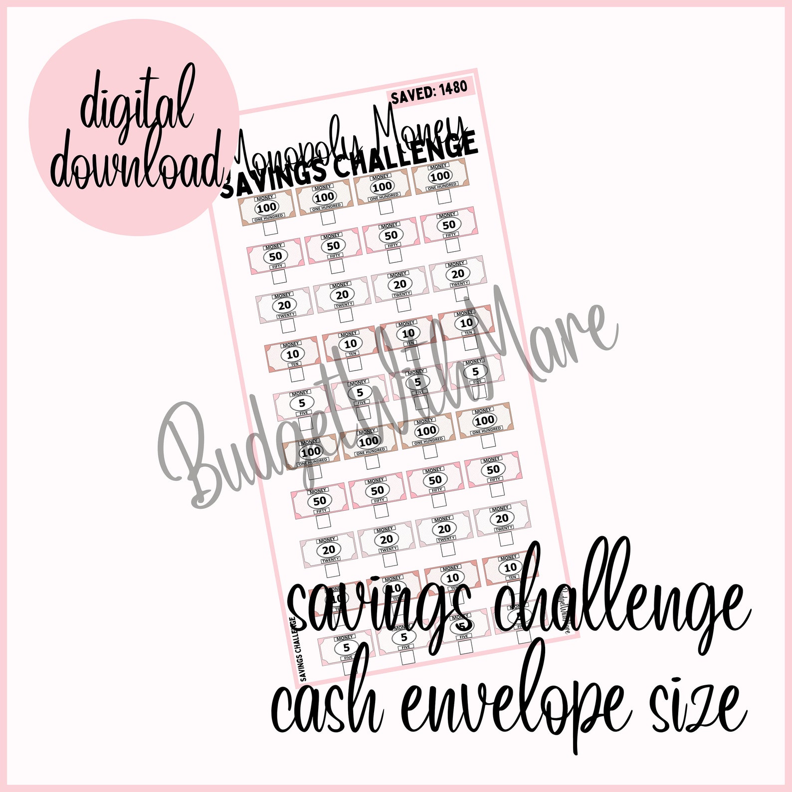 Monopoly Money Savings Challenge Savings Challenge Printable Digital ...