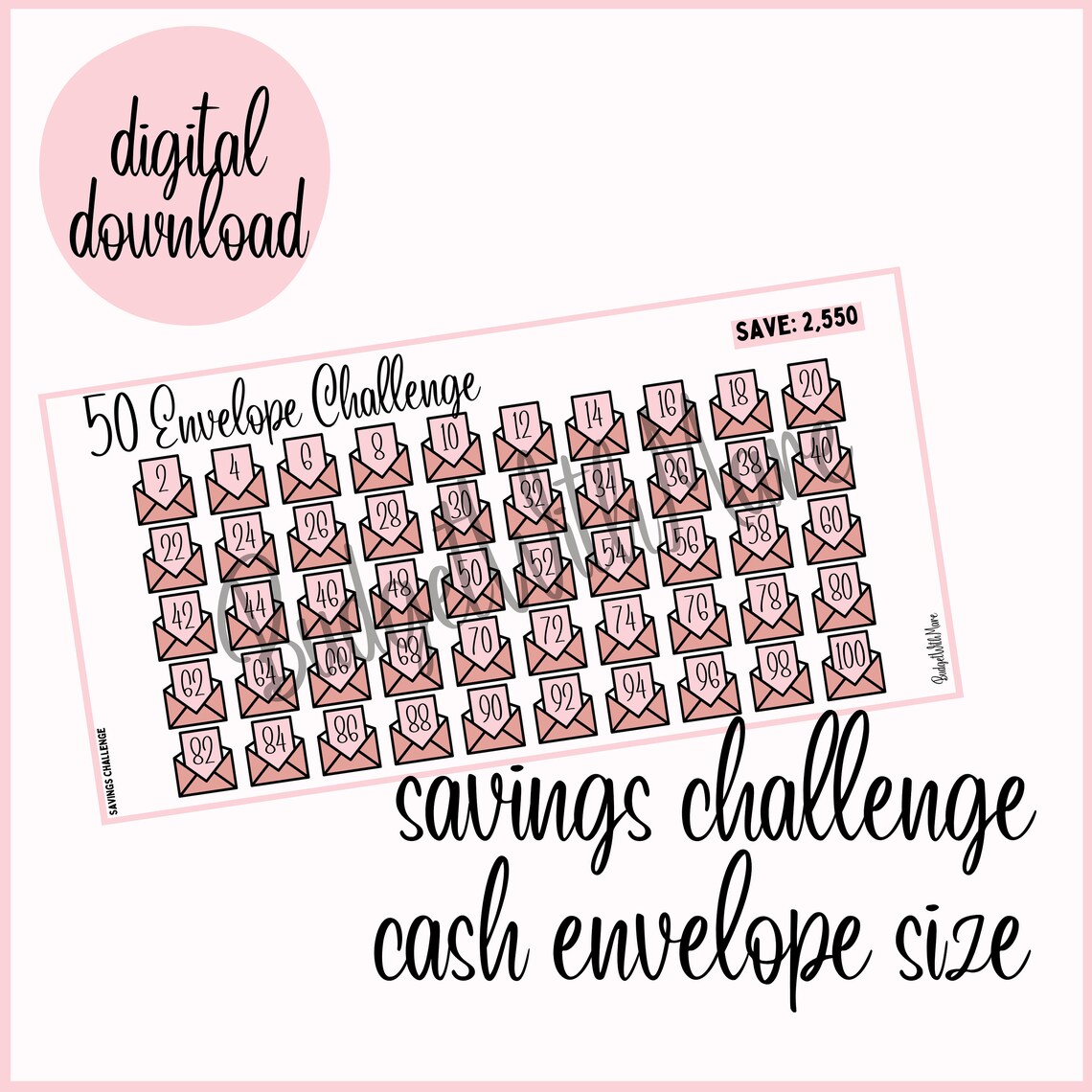 50 Envelope Savings Challenge | Savings Challenge Printable | Digital ...