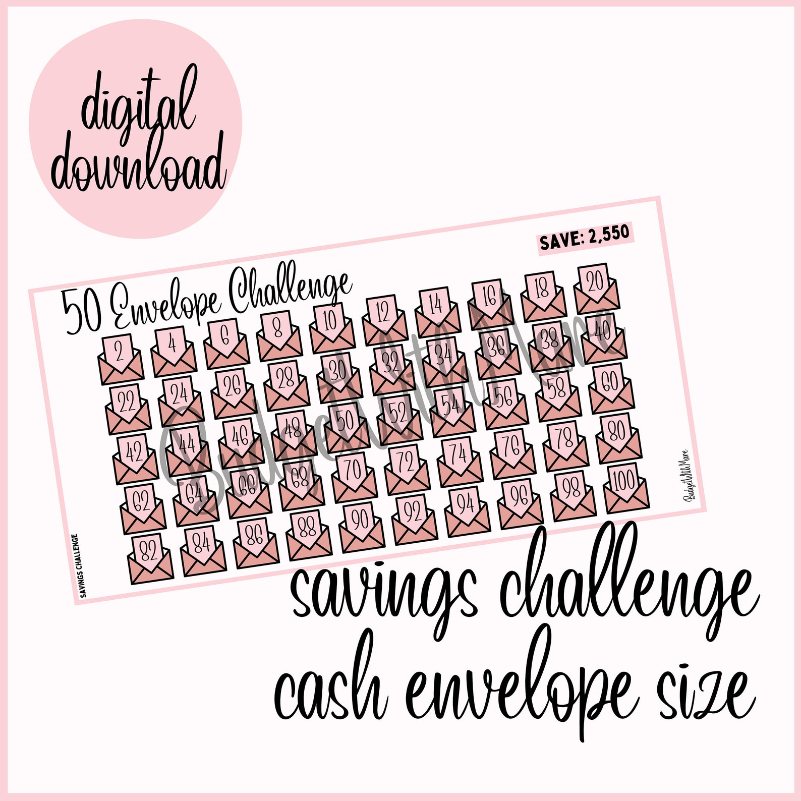 50 Envelope Savings Challenge | Savings Challenge Printable | Digital ...