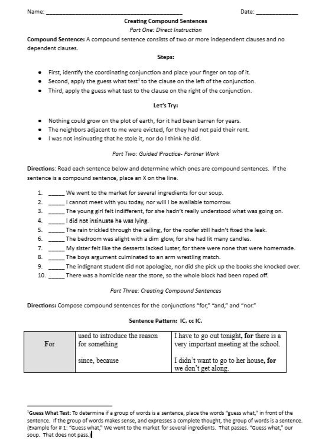 Compound Sentence Lesson Pack - Etsy