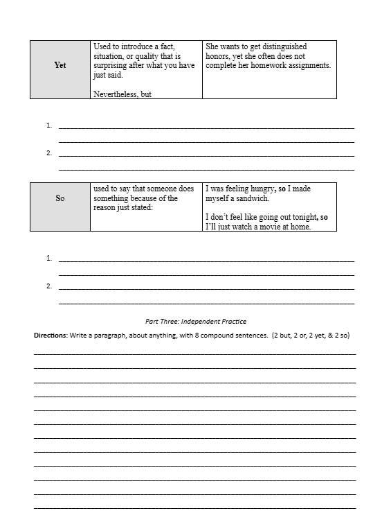 Compound Sentence Lesson Pack - Etsy
