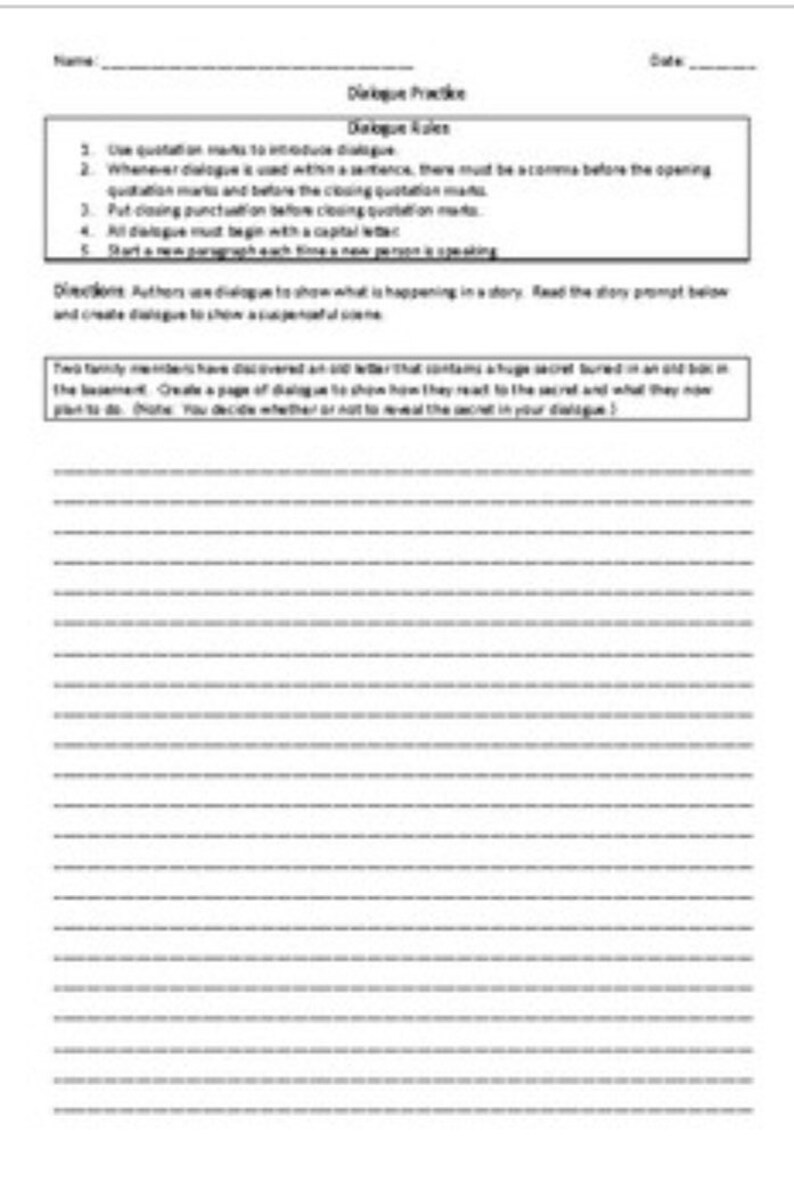 Dialogue Practice Worksheet # 1 - Etsy