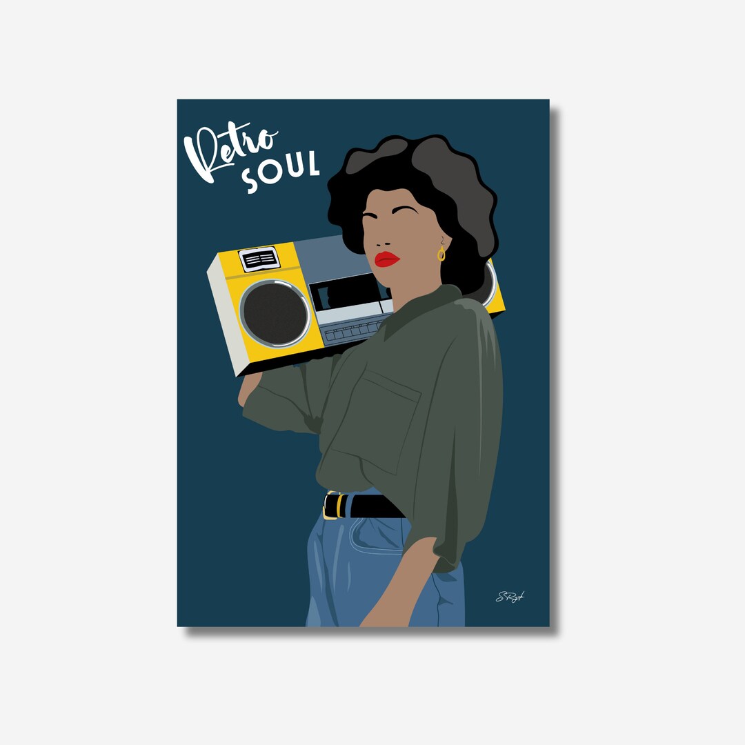 Retro Soul Poster 70's Afro Woman, Vintage Radio - Illustration Hip-hop ...