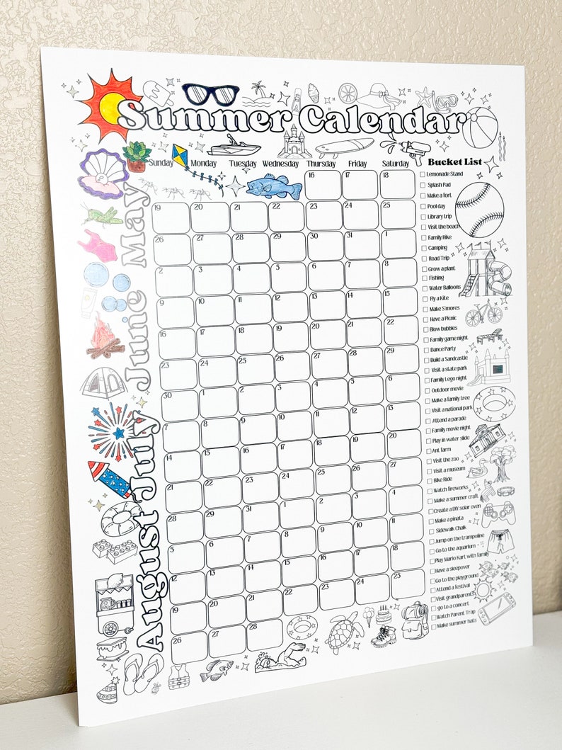 Summer Calendar Bucket List for Kids - Etsy