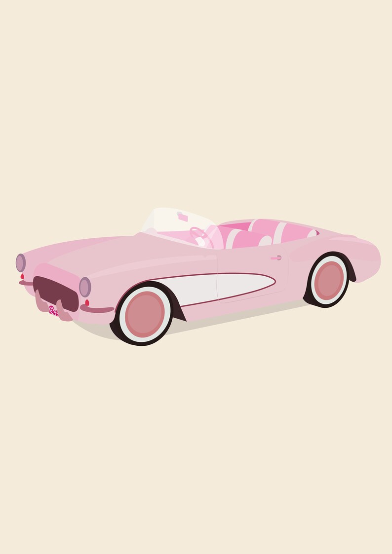 Barbie Car Poster Print, Barbie Movie Starring Margot Robbie, Instant ...