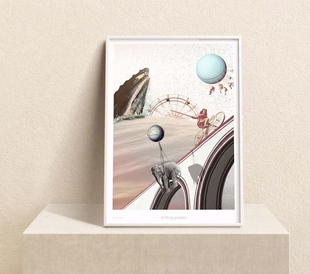 Drifting Animals ∘ Surrealism Art Print ∘ Collage Poster ∘ Humans ...