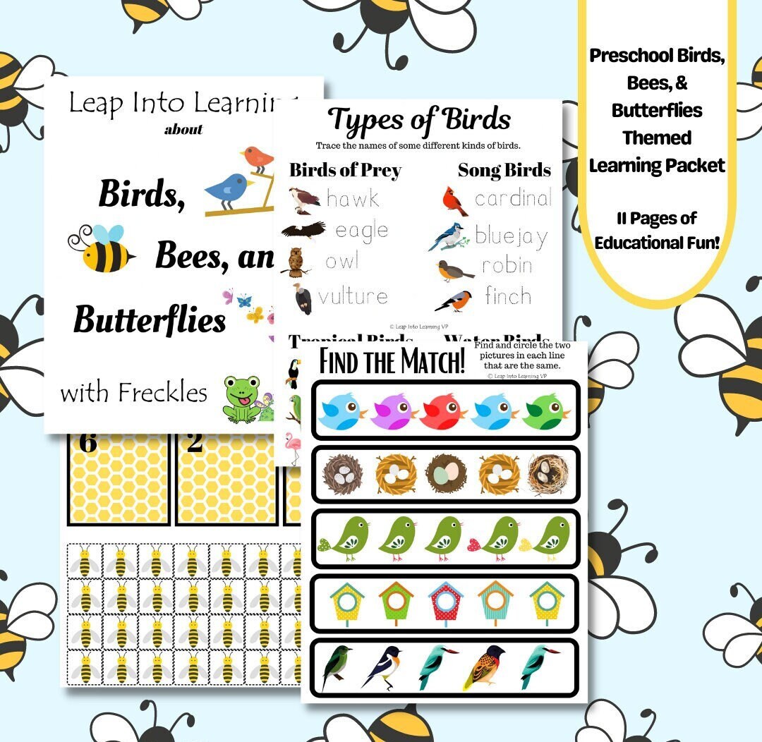Birds, Bees, & Butterflies Worksheets for Preschool Spring Themed ...