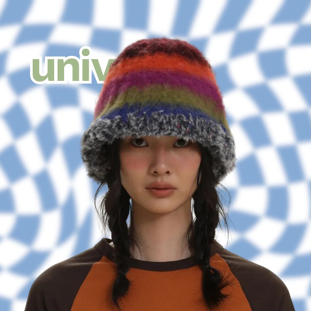 Y2k Japanese Bucket Hat Vintage Color Stripe Pattern Beanie - Etsy
