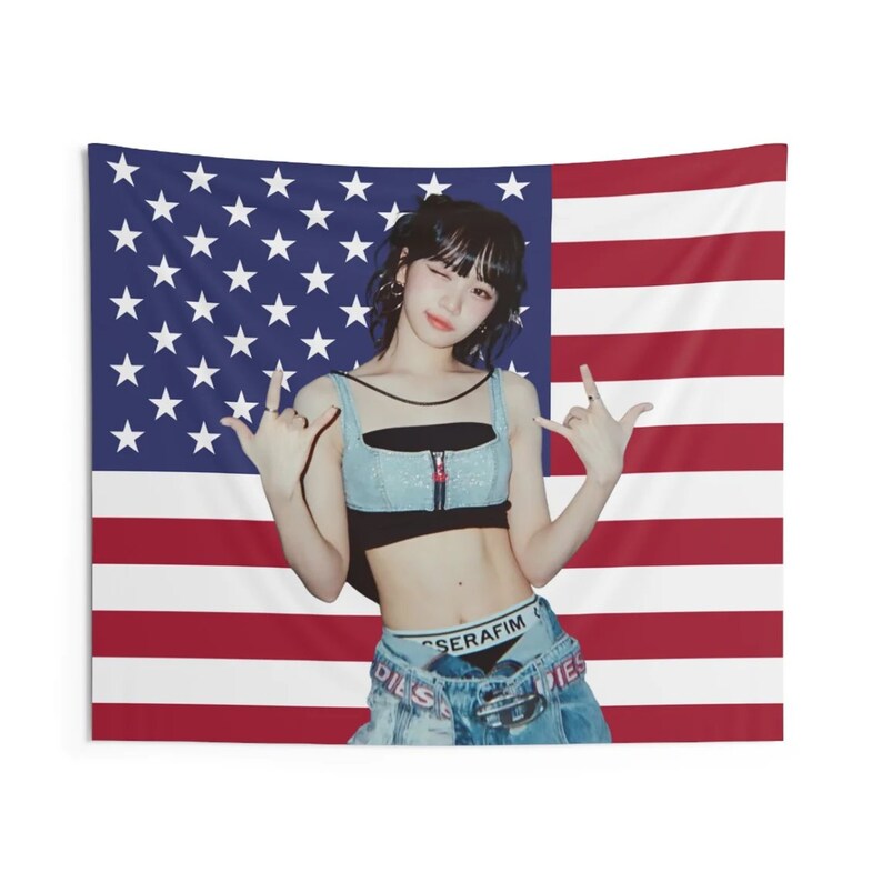 LE SSERAFIM CHAEWON America Flag Tapestry, Kpop Funny Room Merch, Gift for Le Sserafim Fearnot ...