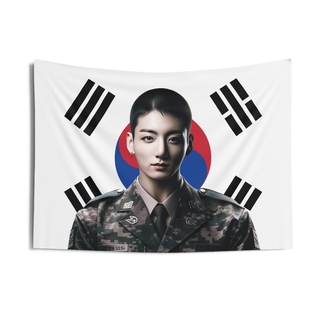 BTS JUNGKOOK Korea Military Flag Tapestry, Kpop Funny Room Merch, Gift ...