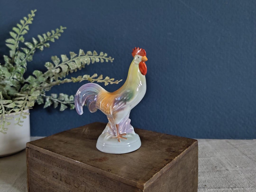 Vintage Ceramic Iridescent Rooster / Cockerel Ornament / Figurine - Etsy