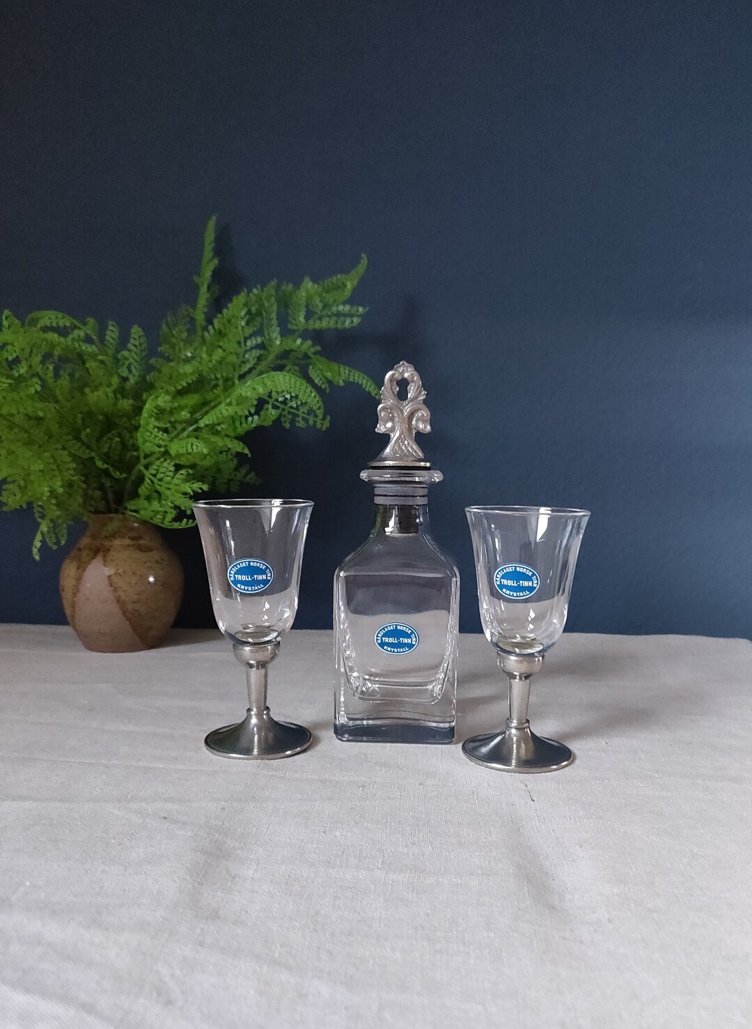 Vintage Troll Tinn Crystal Decanter and Pewter Goblet Set - Etsy