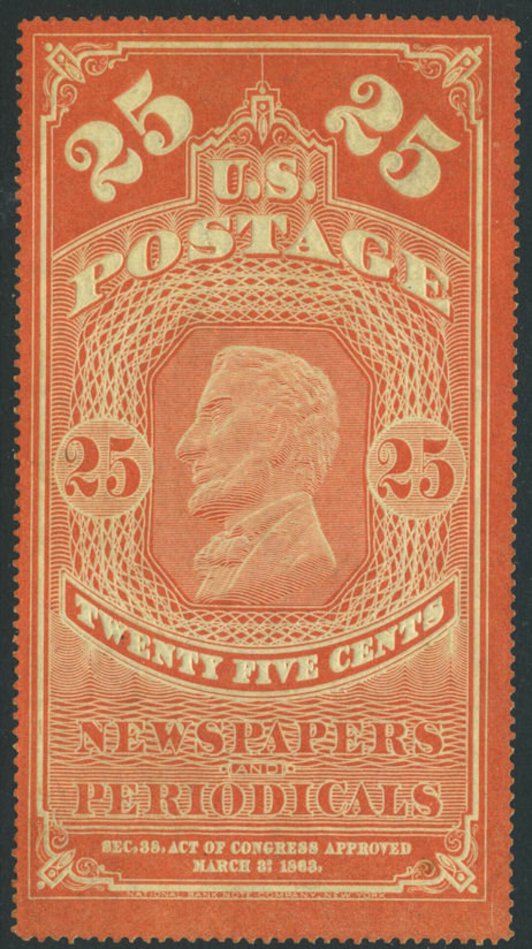 US Stamps 1865 Newspaper 25c Sc PR3 No Gum as Issued Cat 400 - Etsy