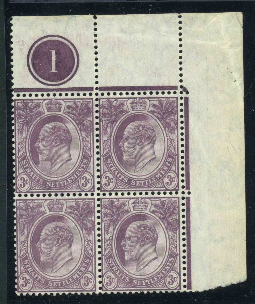 Malaysia Straits Settlements Stamps 1902-3 3c Control Block Mint NH ...