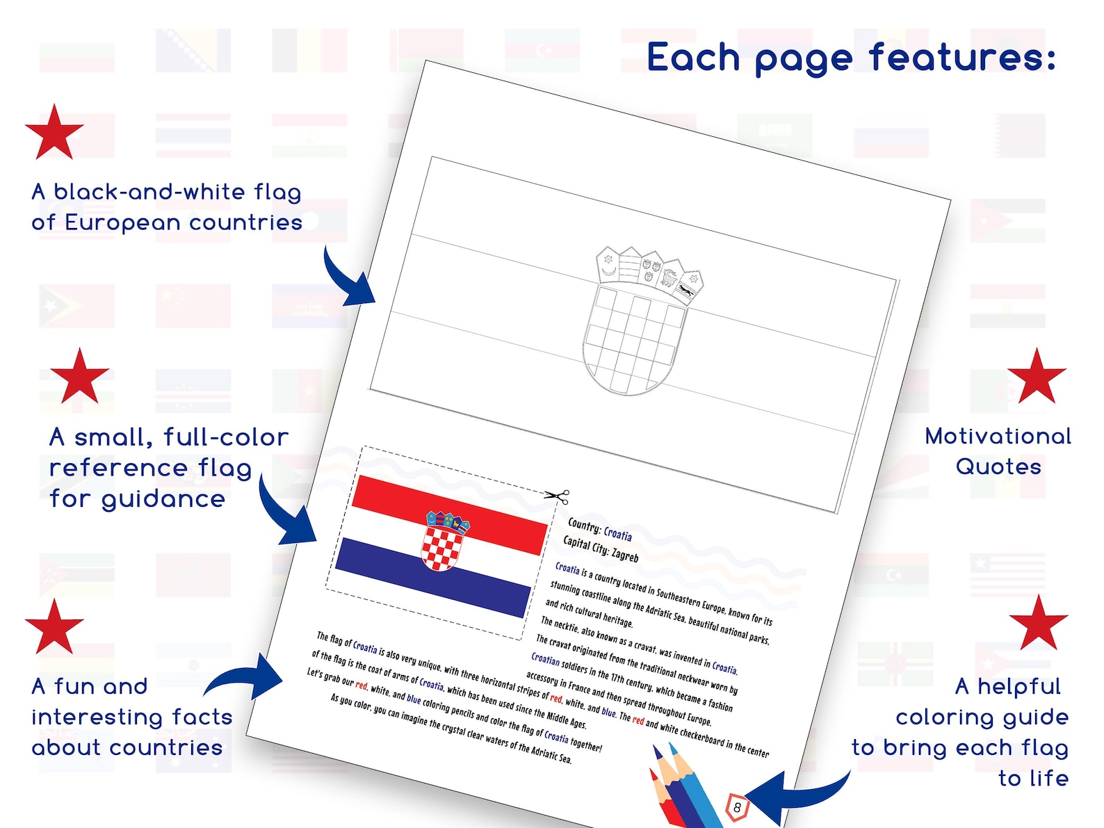 Europe Flags Coloring Book: Geography Learning Activity (digital ...