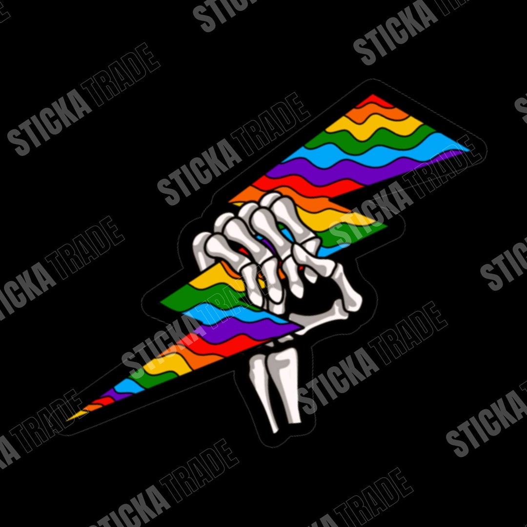 Skeleton Spark Wavy Rainbow Glossy Vinyl Sticker, Electrician, Tradie ...