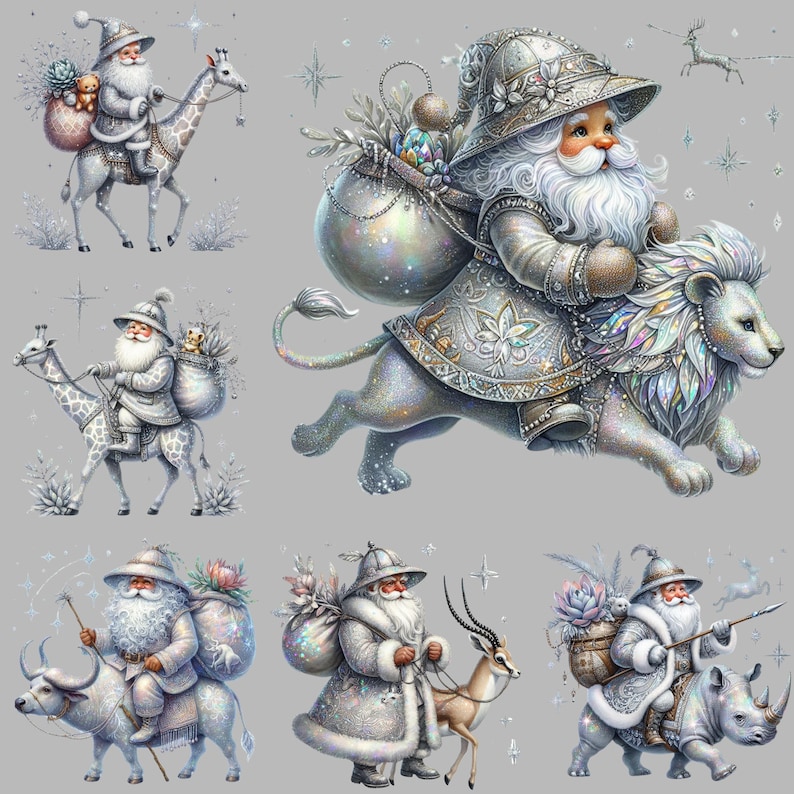 African Safari Santa Clipart: Frosted Holiday PNG (digital Download) - Etsy