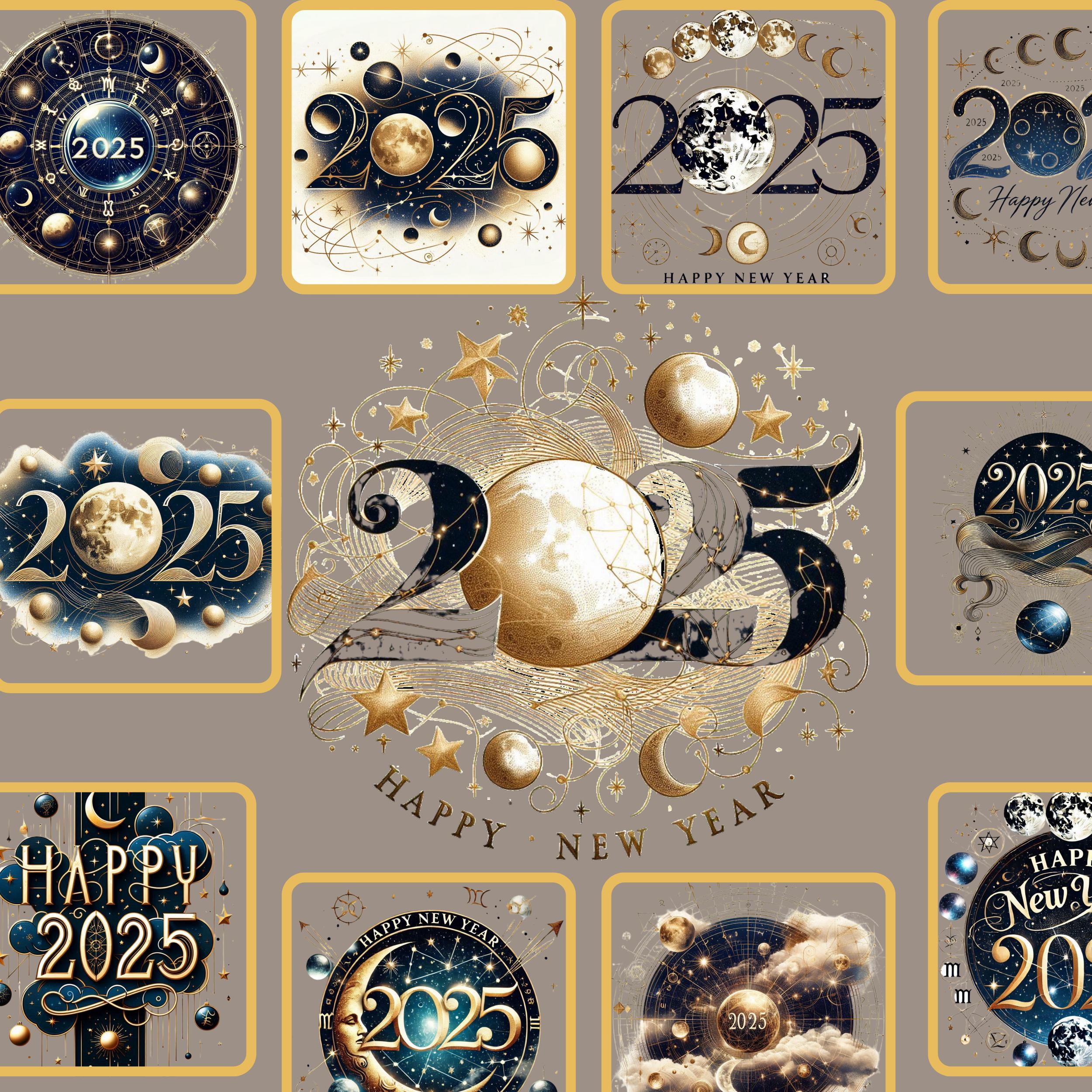 Celestial 2025 Gold Art Bundle New Year PNG Collection Zodiac Digital ...