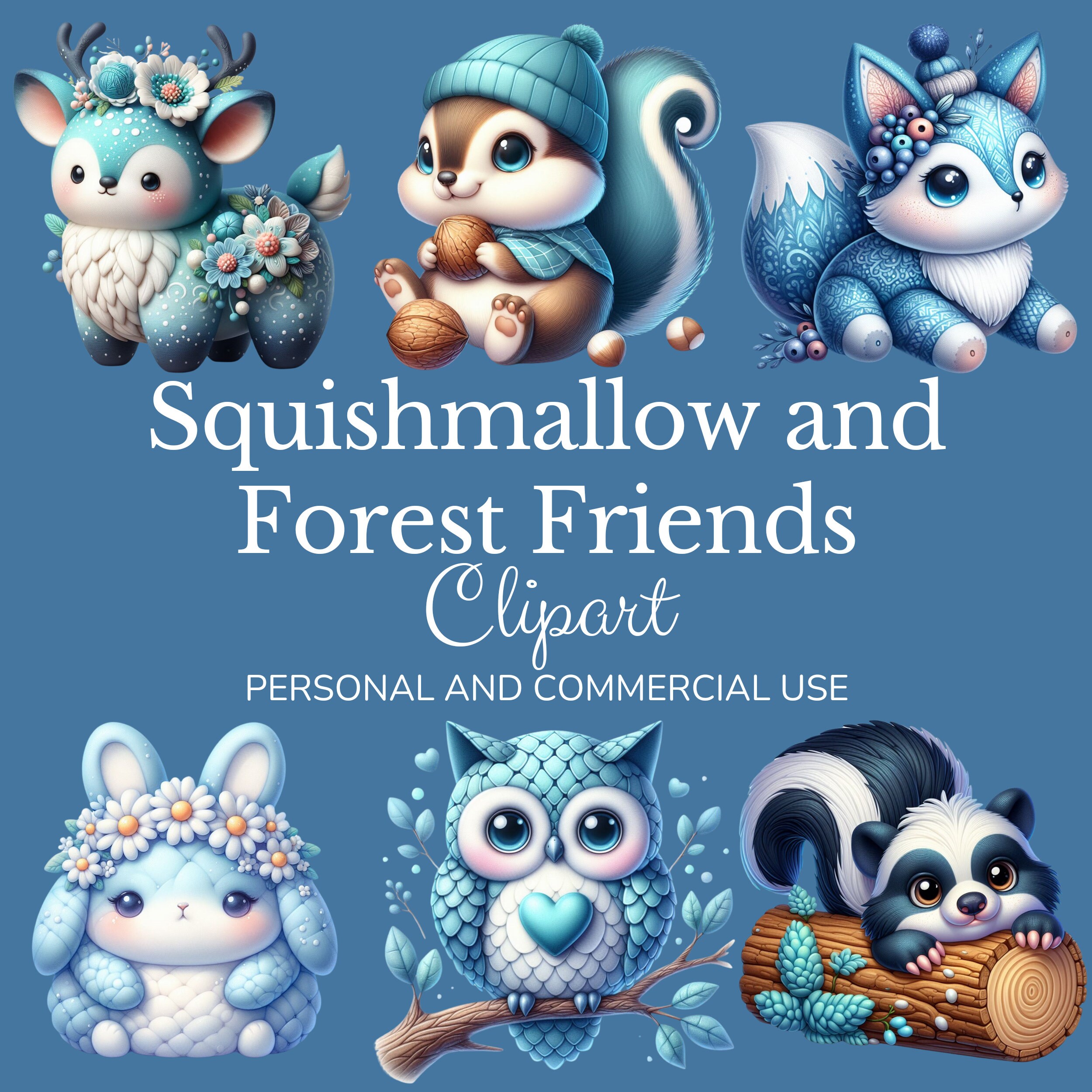 Squishmallow Forest Animals Clip Art 76 Cute Critter Illustrations ...
