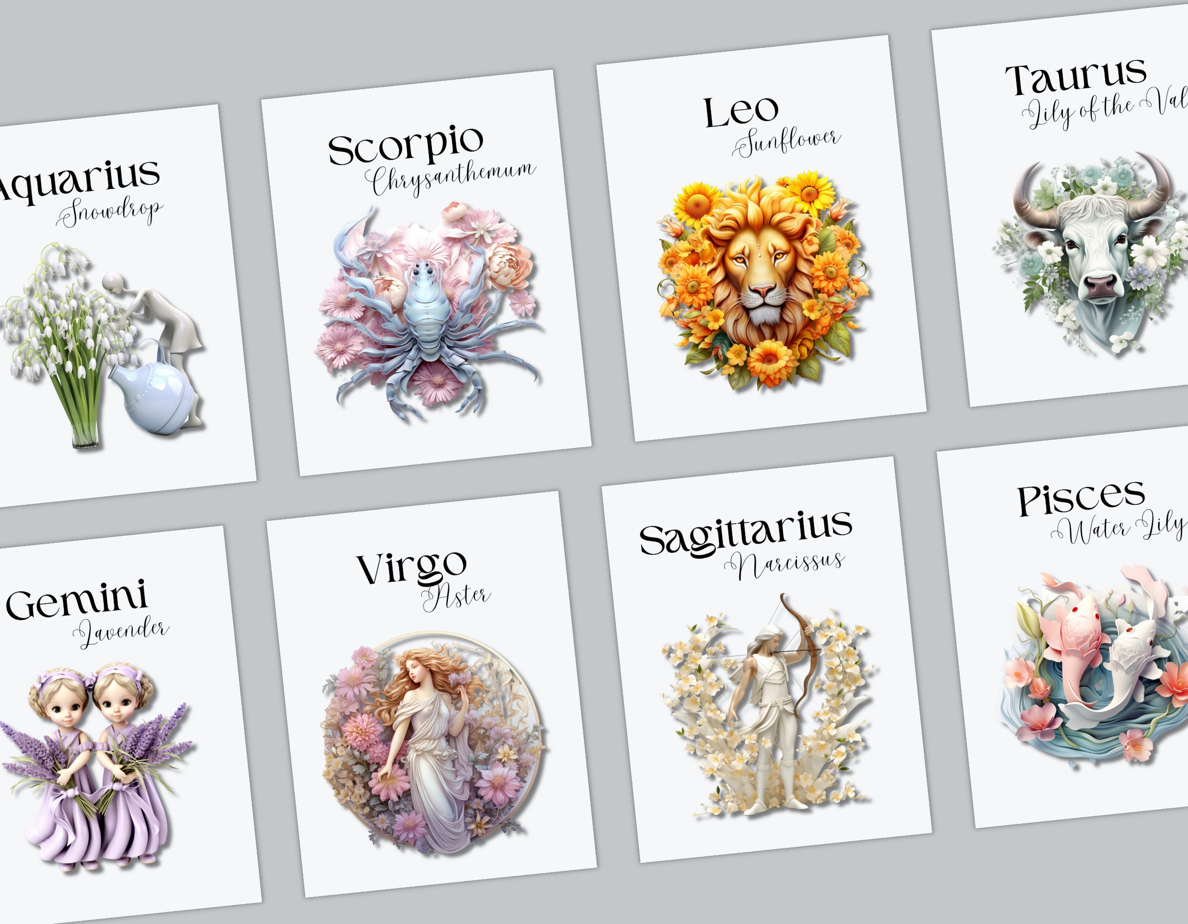 Birth Month Flowers & Zodiac Signs CANVA TEMPLATE Jpg Png - Etsy