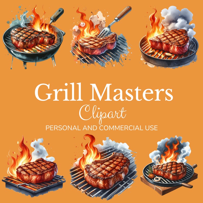 Watercolor BBQ Clip Art (40 Pngs) - Barbecue Graphics Set - Grill ...