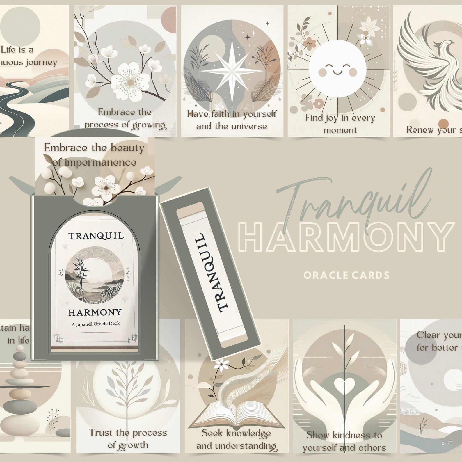 Tranquil Harmony: Japandi Oracle Deck - 52 Card Set, PDF Guidebook ...