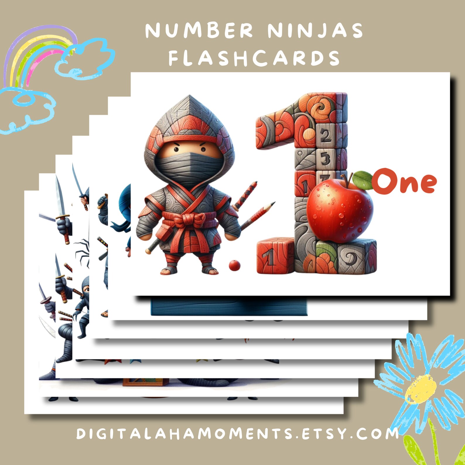 Number Flashcards Ninja Themed - 20 Printable Cards for Learning ...