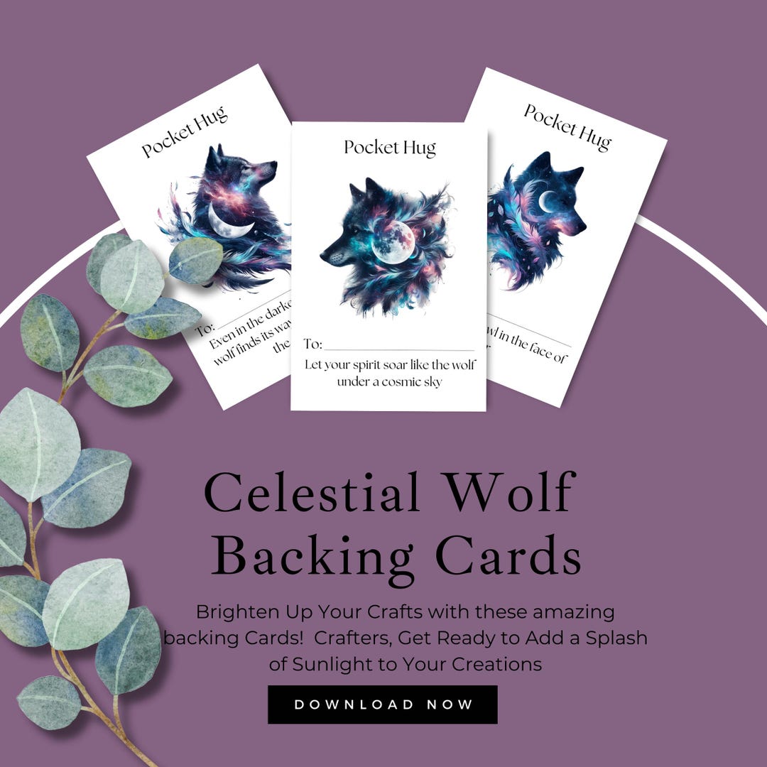 Celestial Wolf Pocket Hug Cards, 9 Motivational Backing Cards, Mystical ...