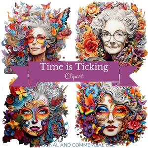 Vibrant Psychedelic People Heads Clipart With Mini Clocks, Transparent ...