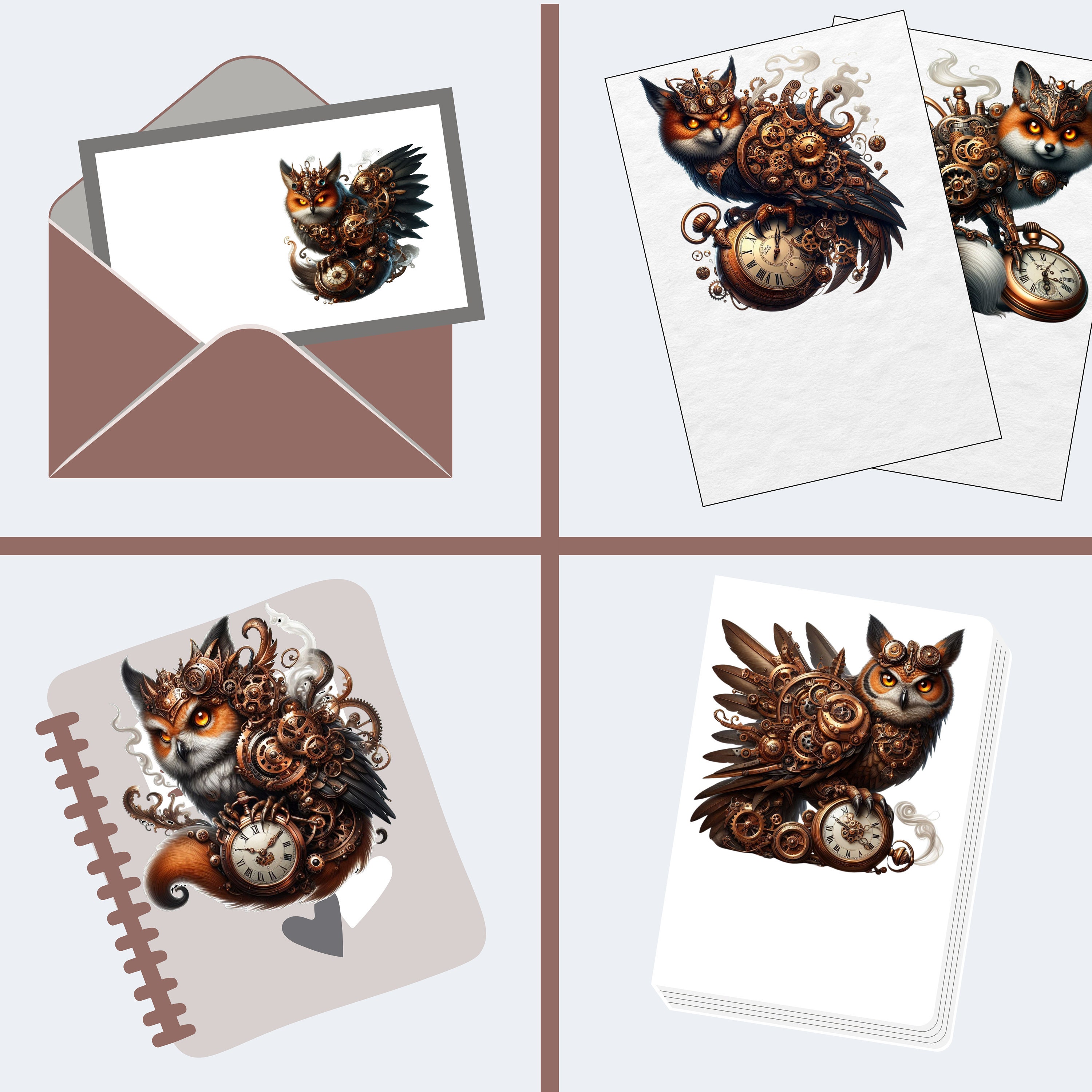 Steampunk Animal PNG | Clockwork Owl Fox Hybrid | Victorian Mechanical ...