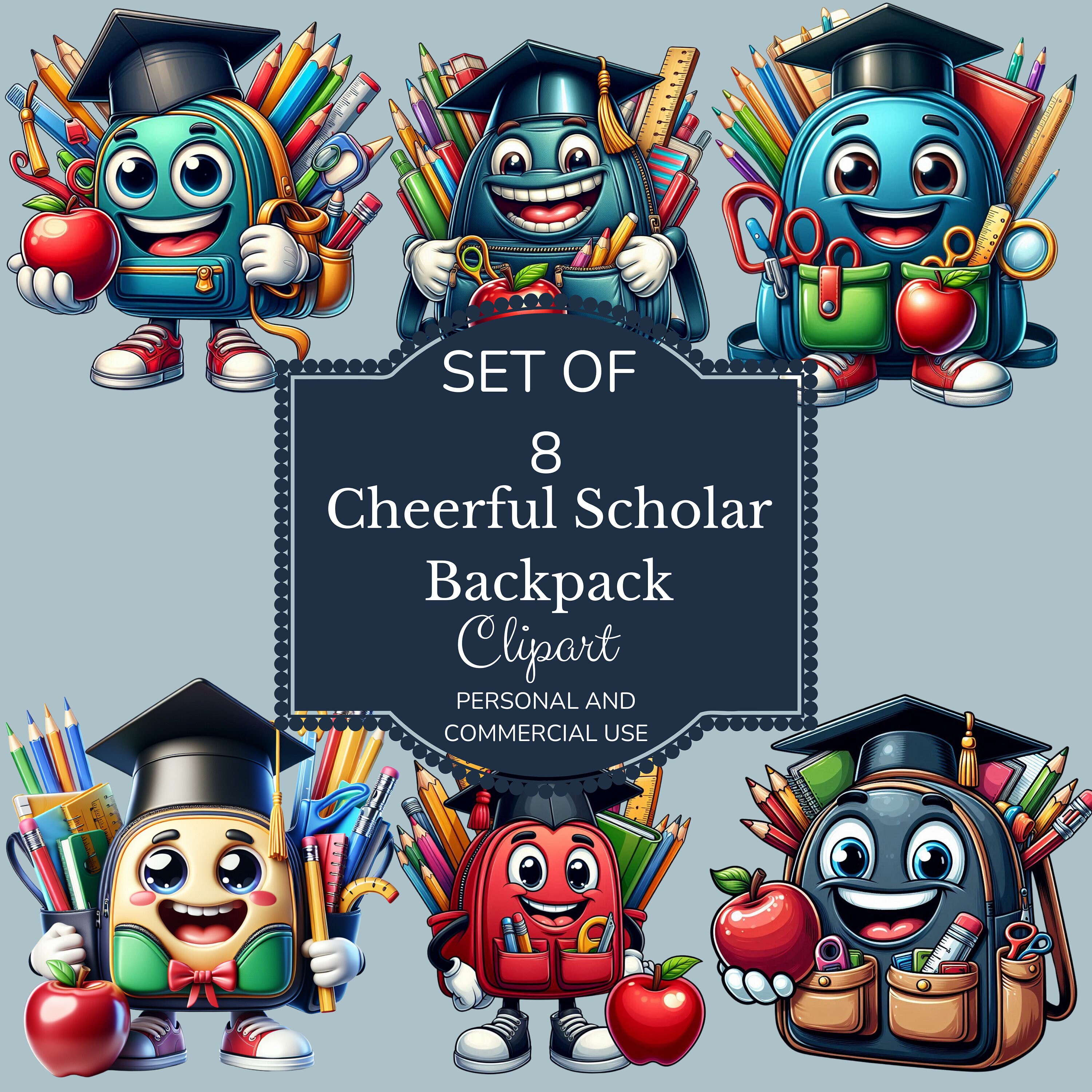 Back to School Clipart, Cute Backpack Character PNG, Transparent ...