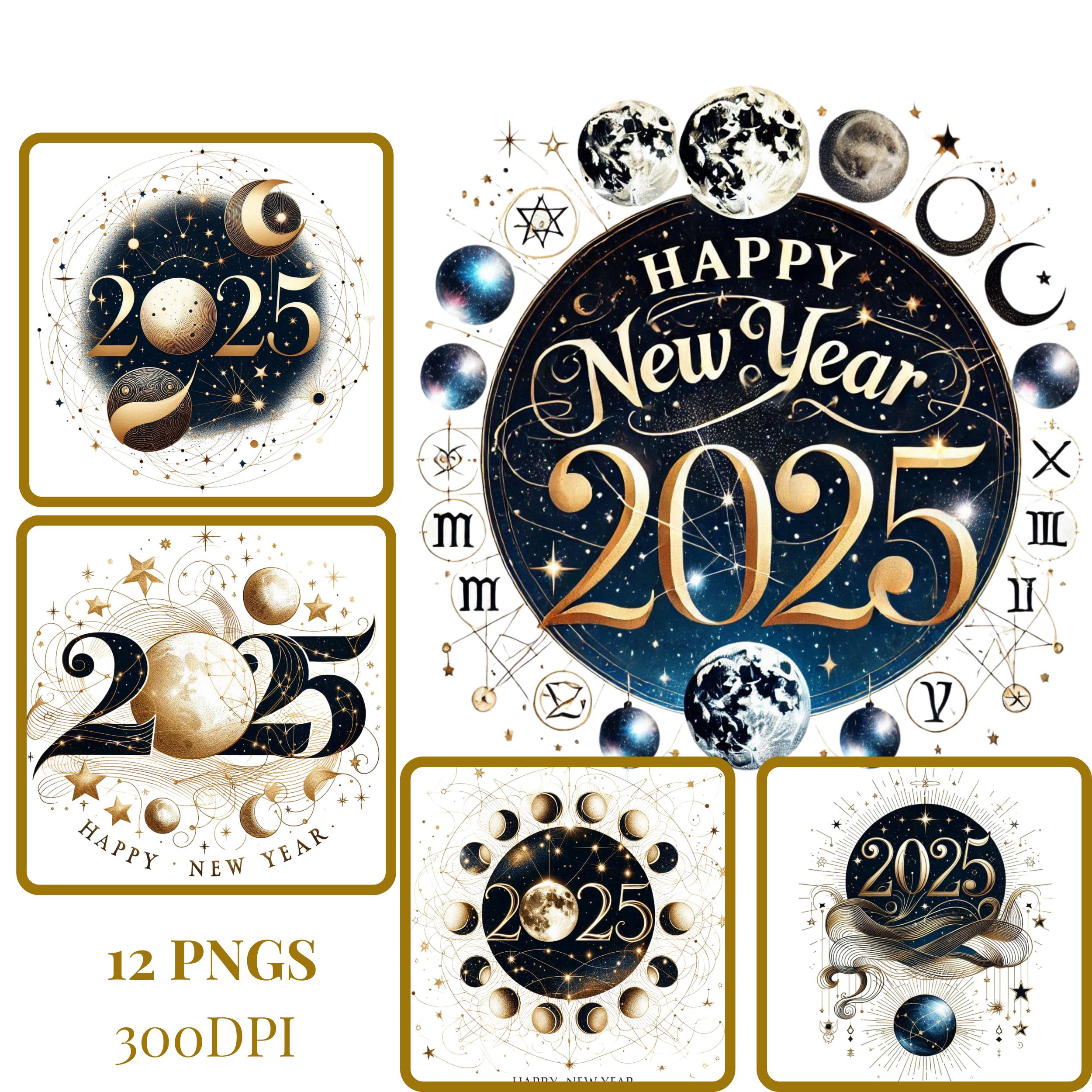 Celestial 2025 Gold Art Bundle New Year PNG Collection Zodiac Digital ...