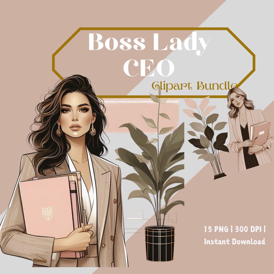 Boss Lady Clipart: Chic CEO, Blush Pink & Gold (15 Pngs) - Etsy