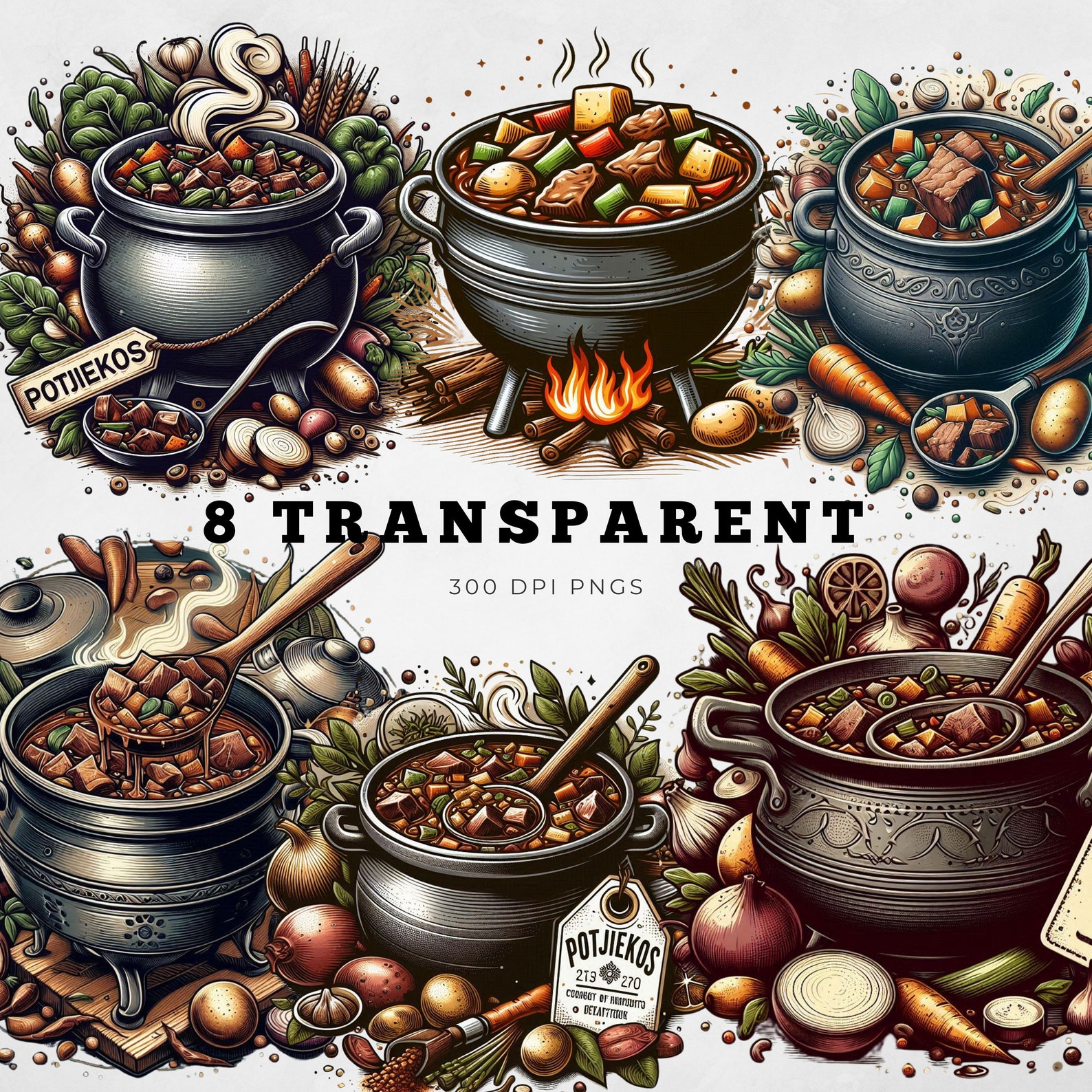 Traditional South African Potjiekos Clipart Bundle | 8 PNG Images ...
