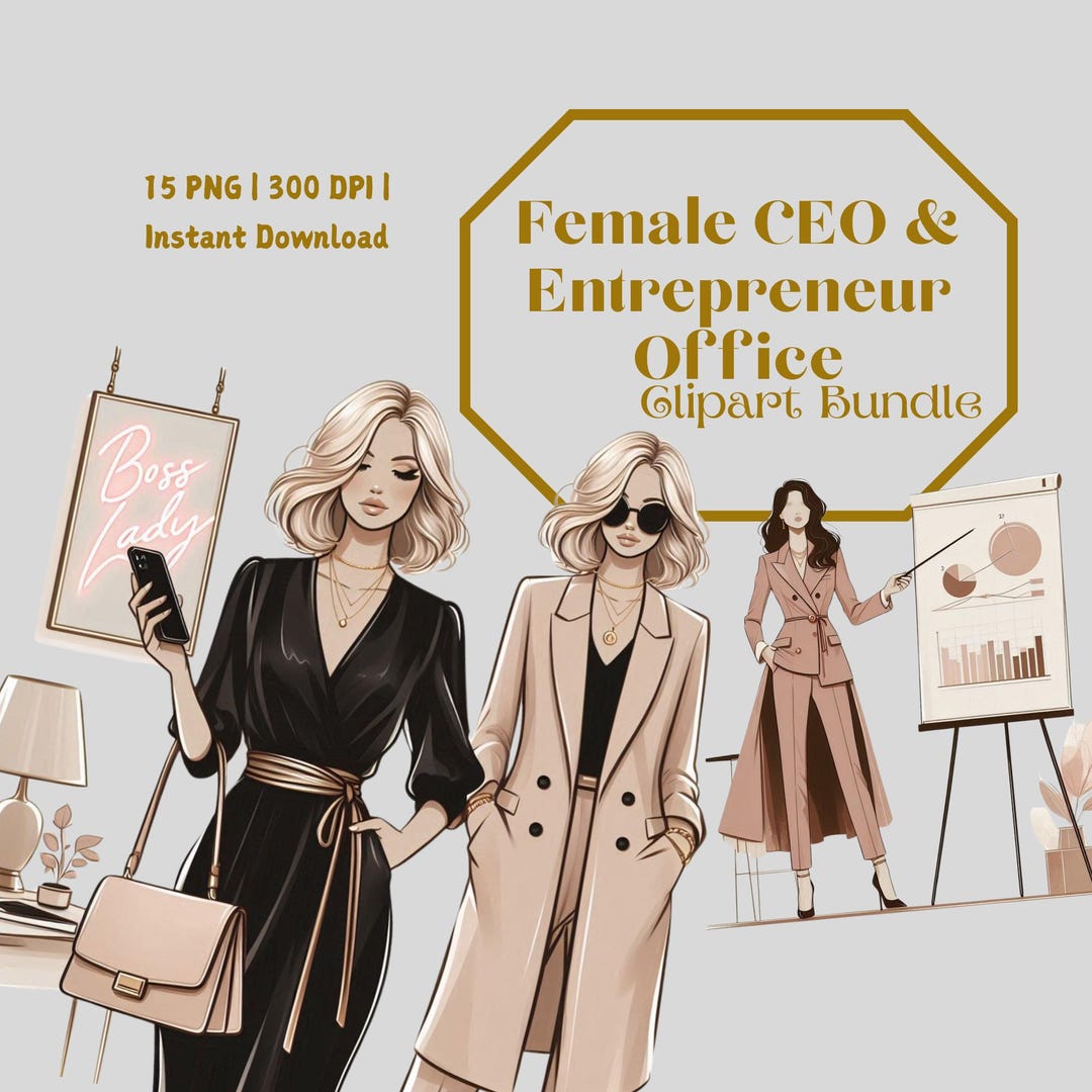 Female CEO Clipart | 15 Pngs | Office Chic Entrepreneur Bundle, Blush ...