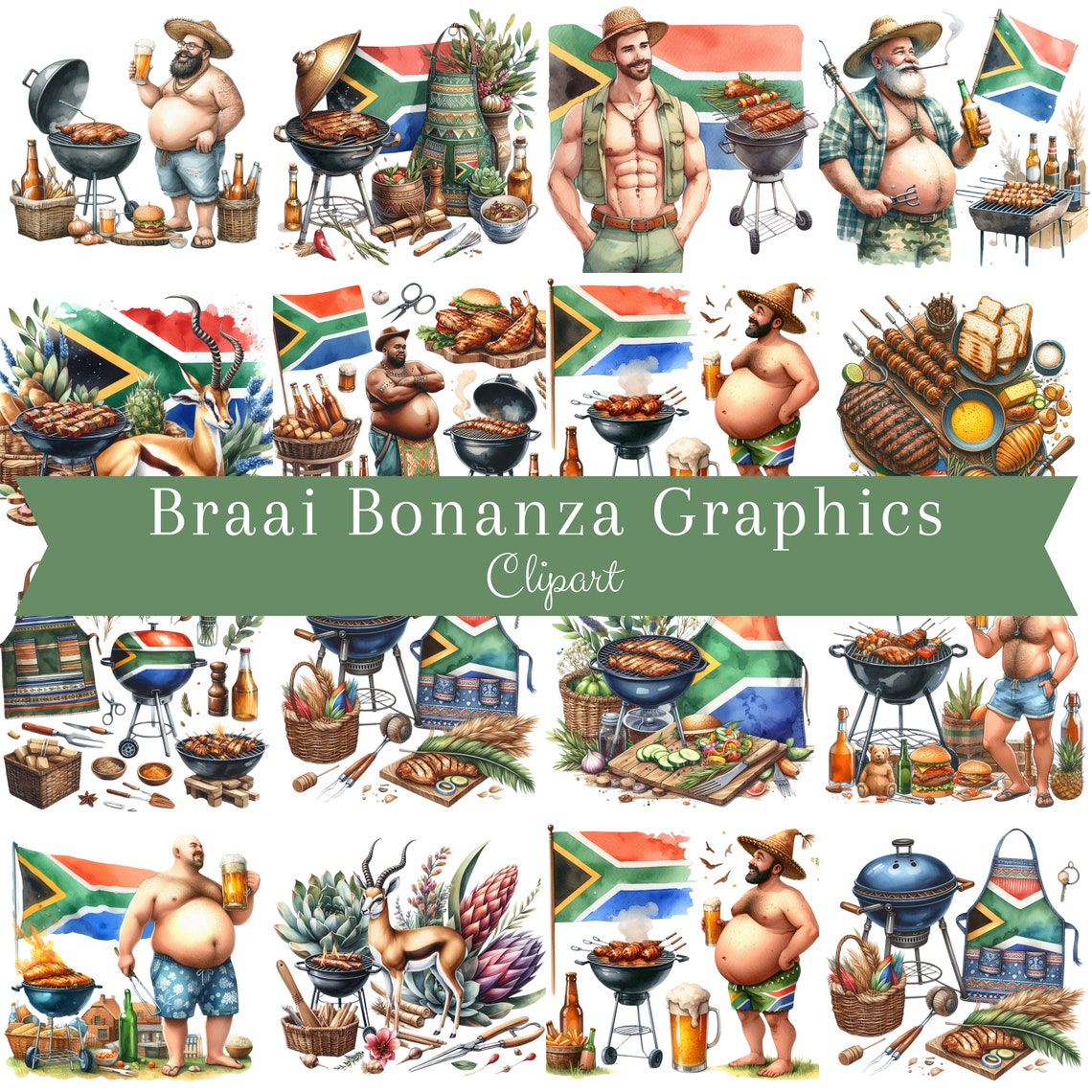 Braai Clipart Bonanza Graphics - 14 BBQ Clipart Pngs - Digital Download ...