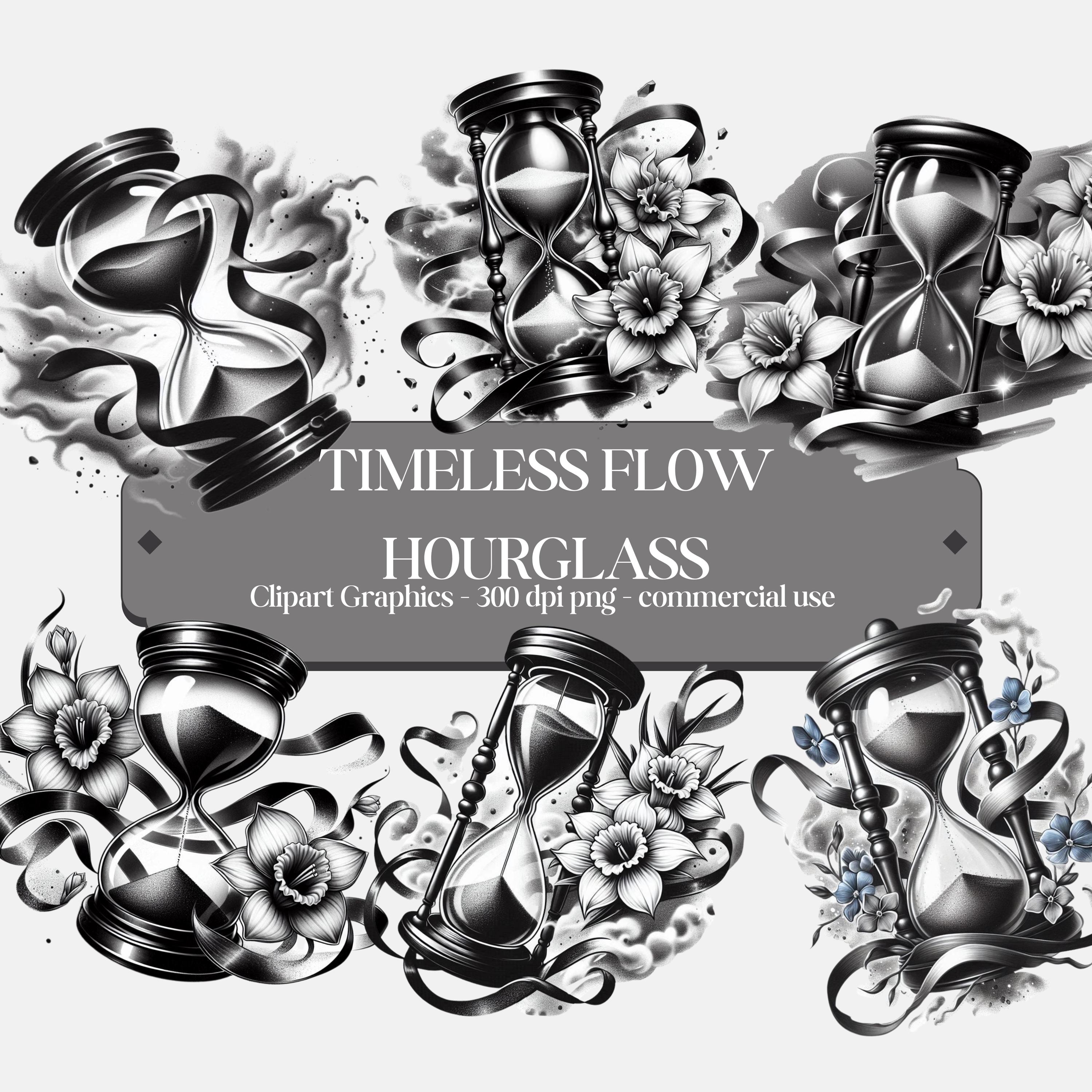 Hourglass Tattoo PNG | Sand Timer Art | Flowing Ribbon Design | Black ...