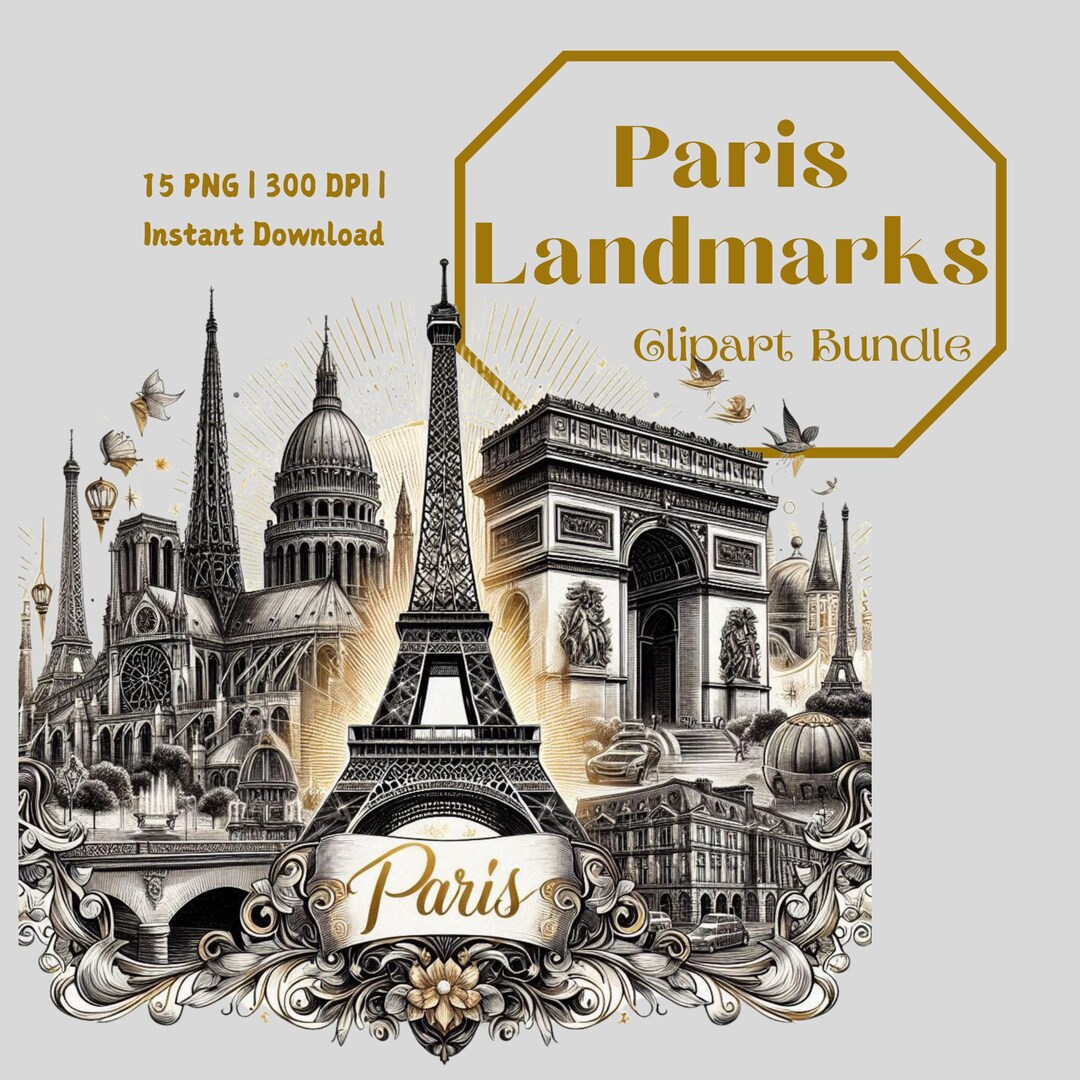 Paris Landmarks Clipart Bundle | Eiffel Tower, Notre-dame, Louvre ...