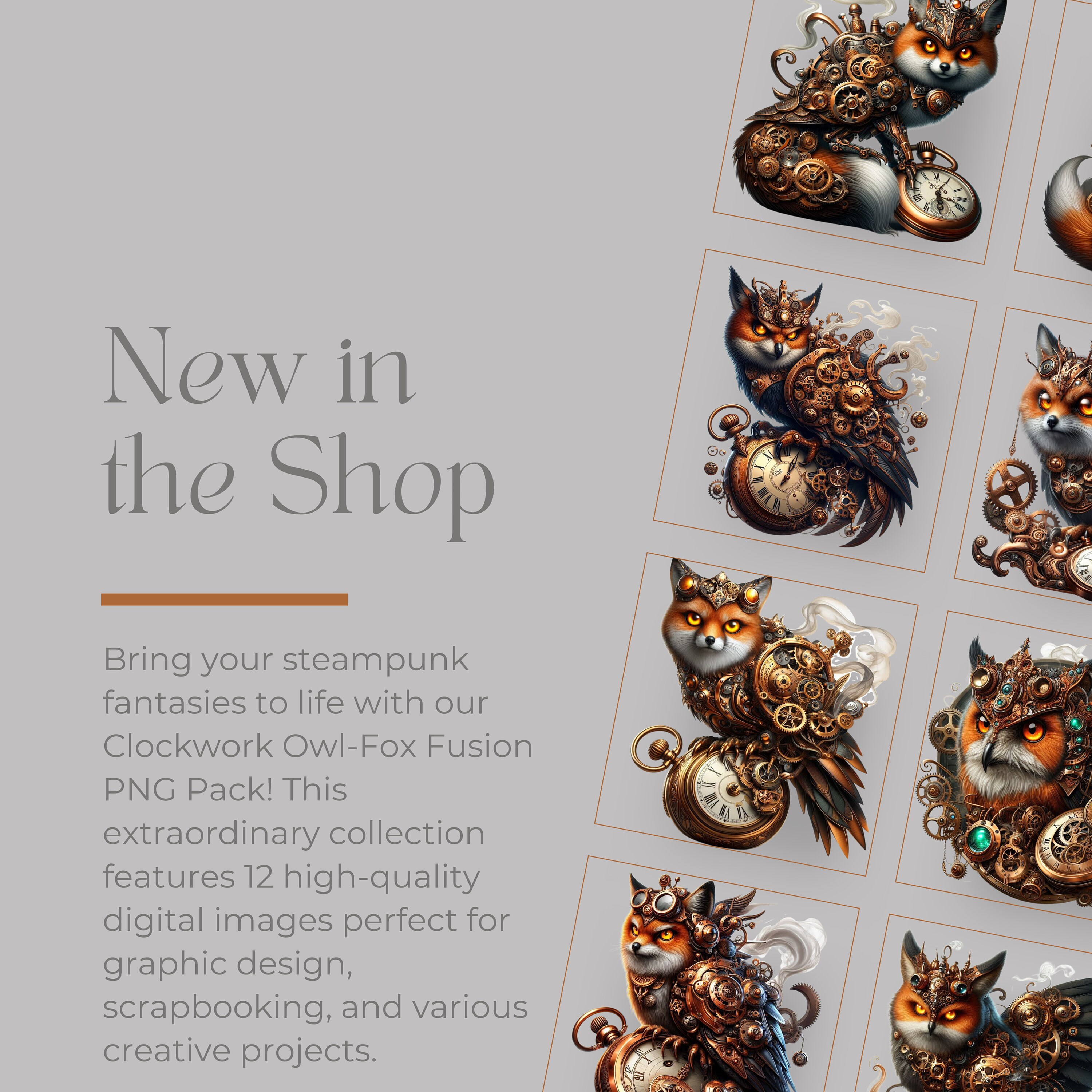 Steampunk Animal PNG | Clockwork Owl Fox Hybrid | Victorian Mechanical ...