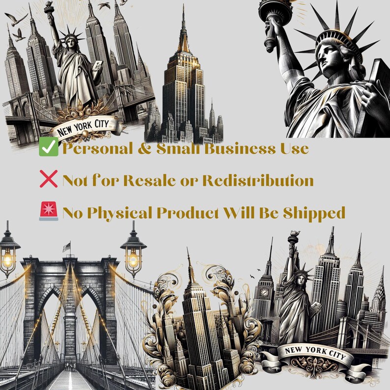 New York City Landmarks Clipart Bundle | Statue of Liberty, Empire ...