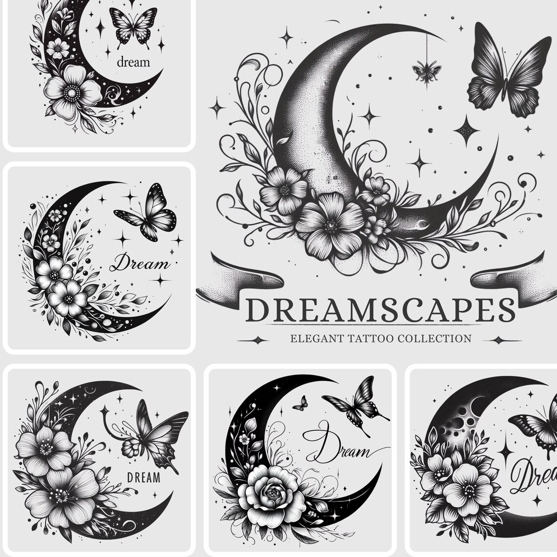 Dreamscapes: Elegant Tattoo Clipart Collection - 10 Pngs - Transparent ...