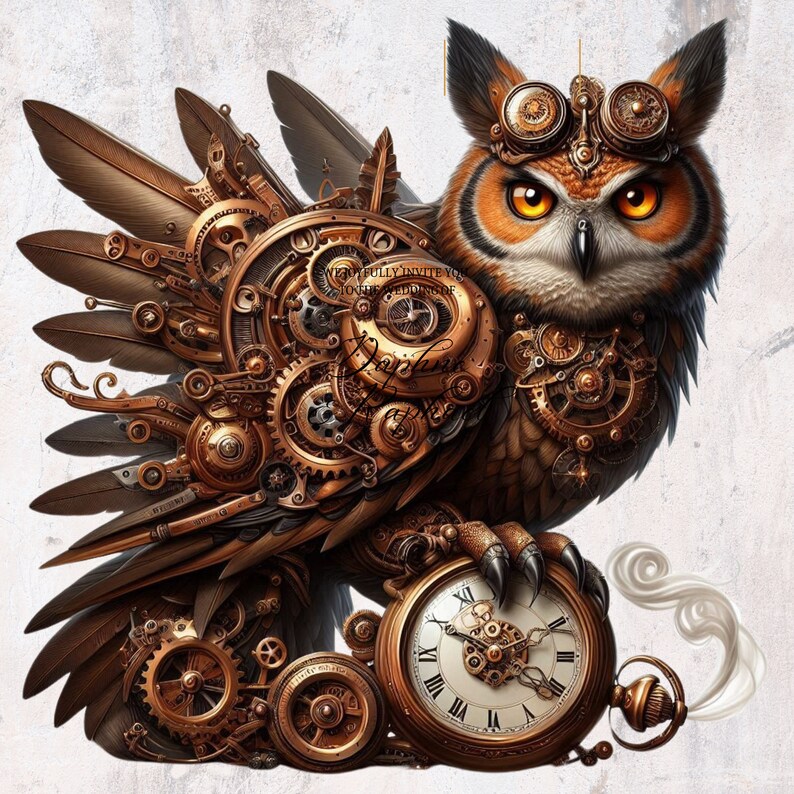 Steampunk Animal PNG | Clockwork Owl Fox Hybrid | Victorian Mechanical ...