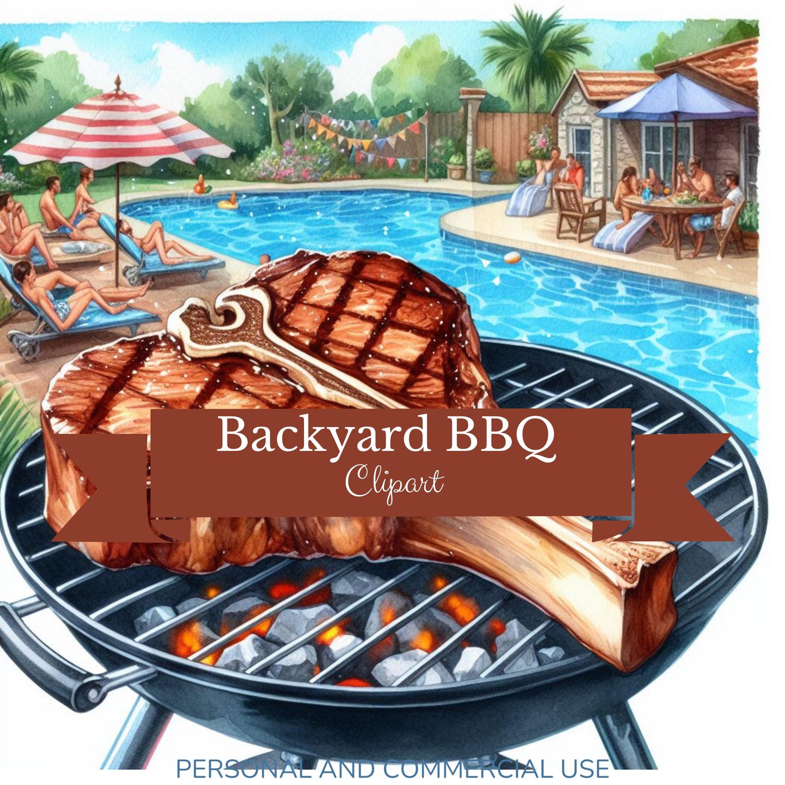 Backyard BBQ Party Clip Art - 30 Summer PNG Graphics - Swimming Pool ...