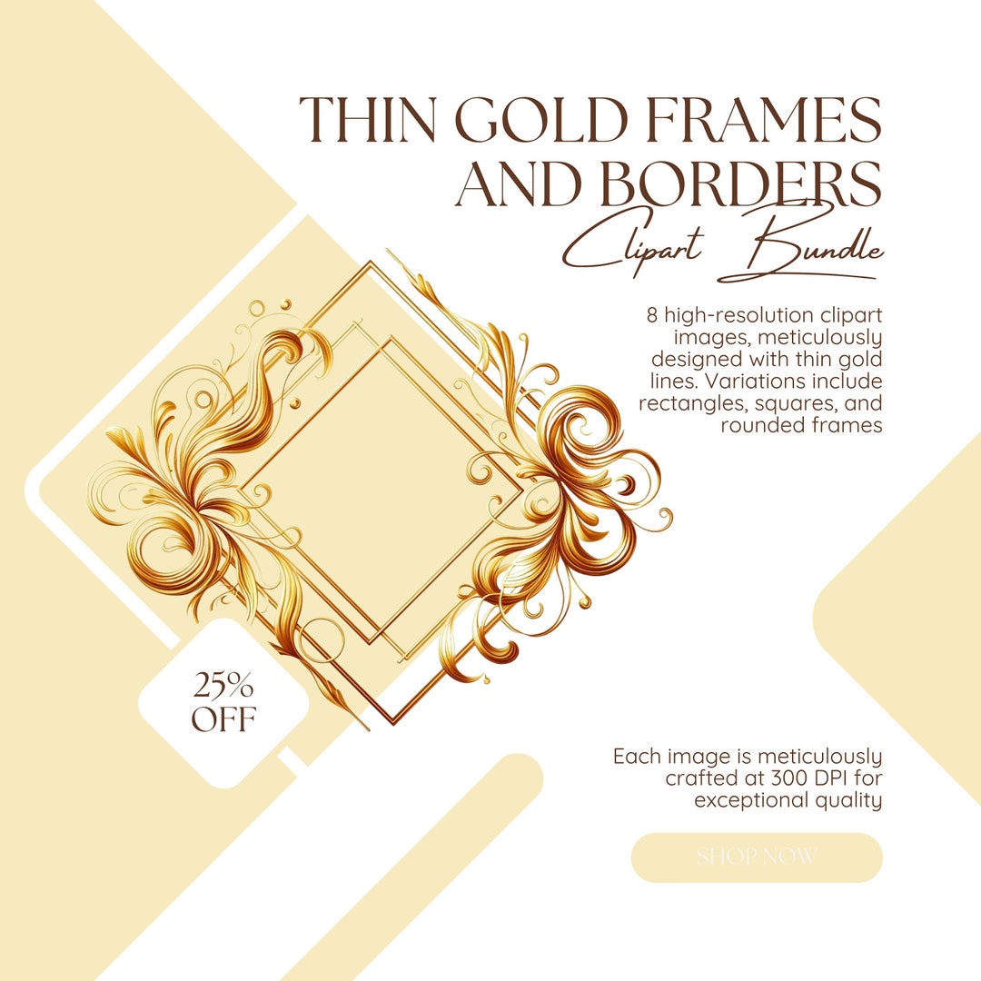 Thin Gold Frames 8 Digital Downloads 8 High-resolution Clipart Images ...
