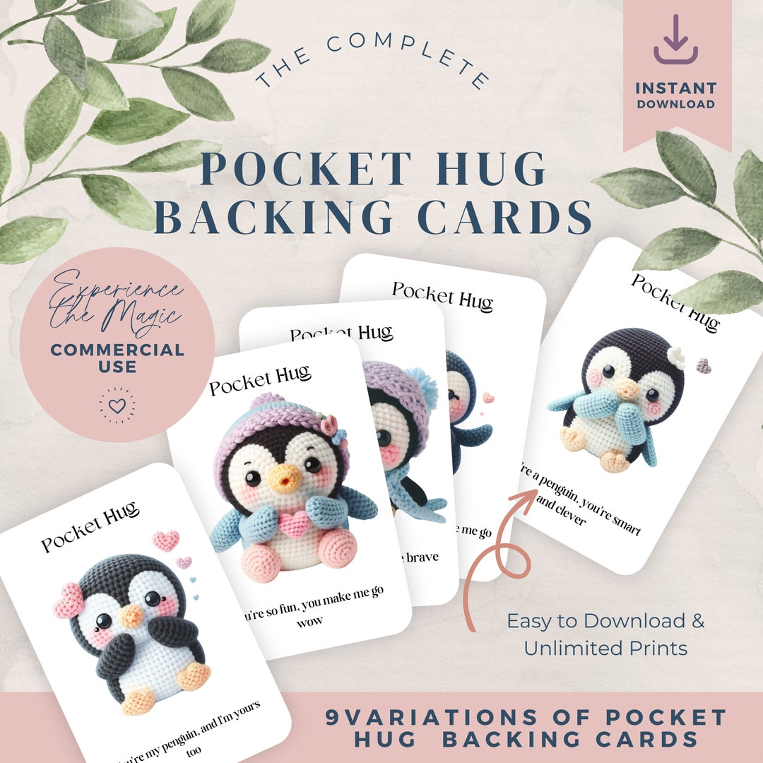 Penguin Pocket Hug Backing Cards, Cool and Cute Quotes, Printable A4 ...
